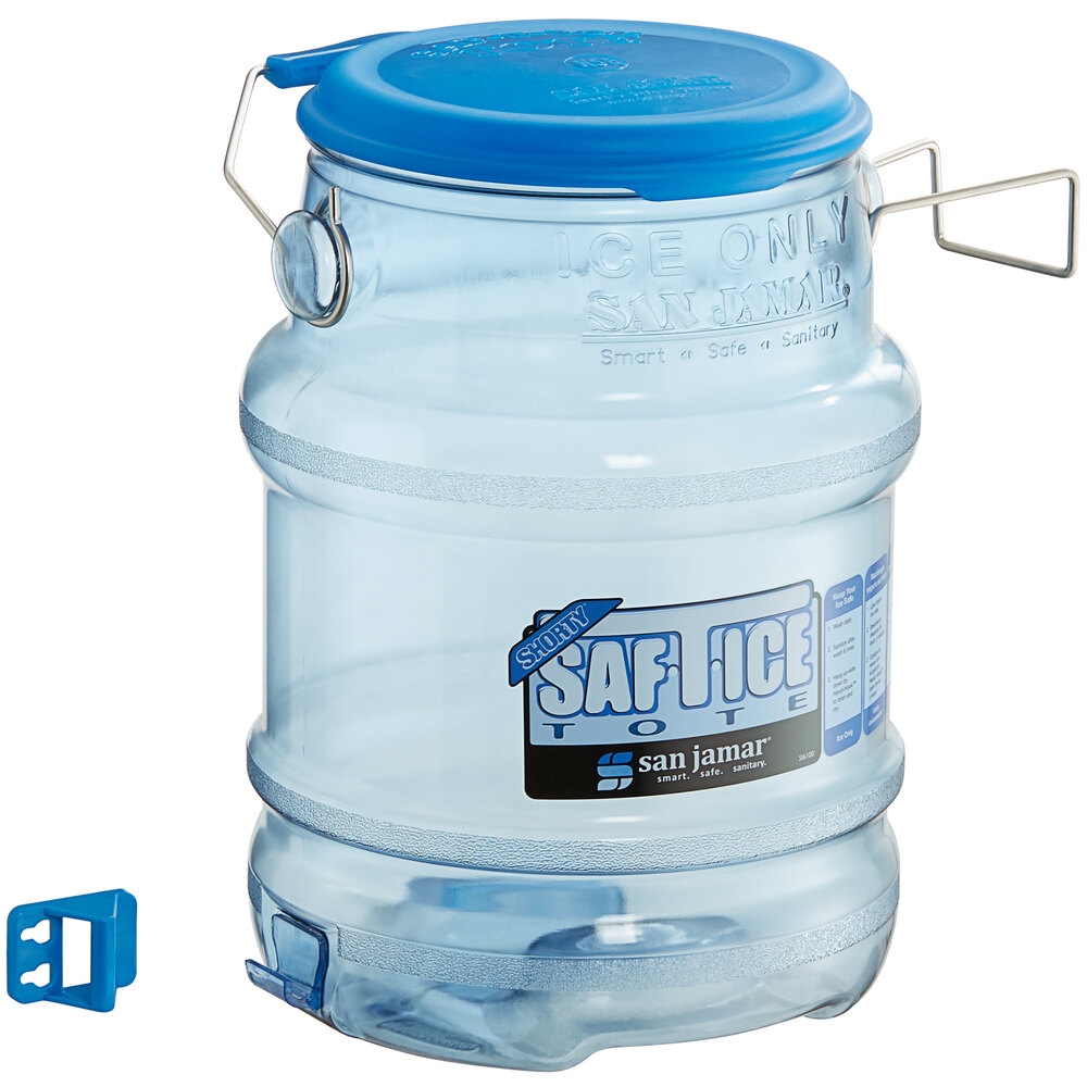 San Jamar Shorty Saf-T-Ice 5 Gallon Polycarbonate Ice Tote with Lid and ...