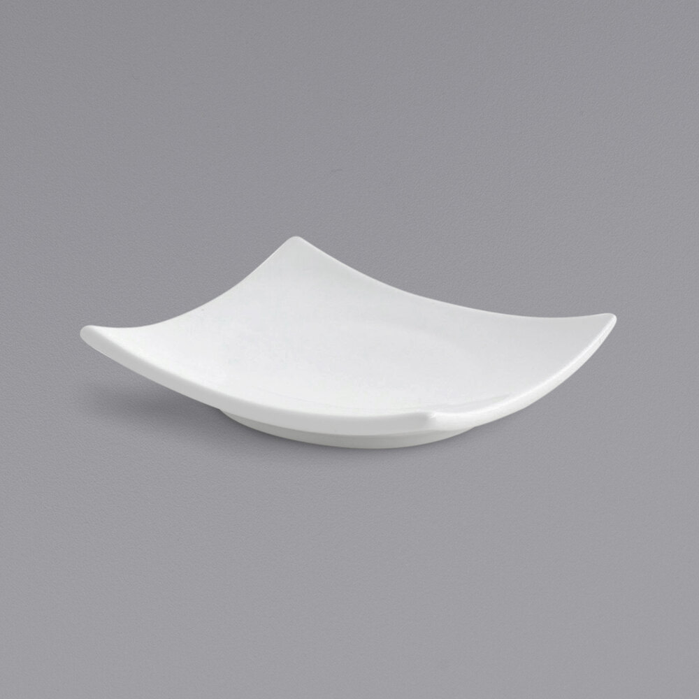 Front of the House Origami 4" Bright White Square Porcelain Plate - 12/Case