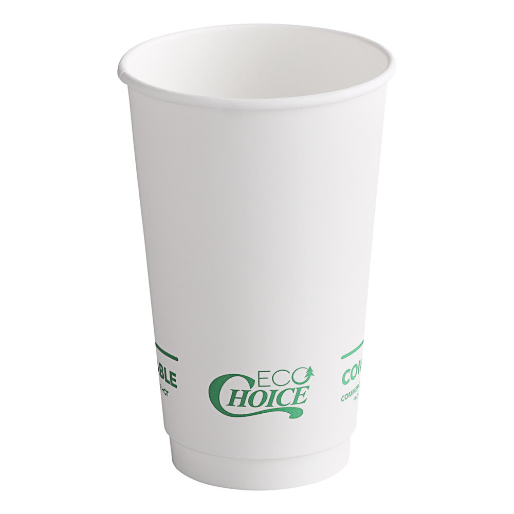 EcoChoice 16 oz. Smooth Double Wall White Compostable Paper Hot Cup ...