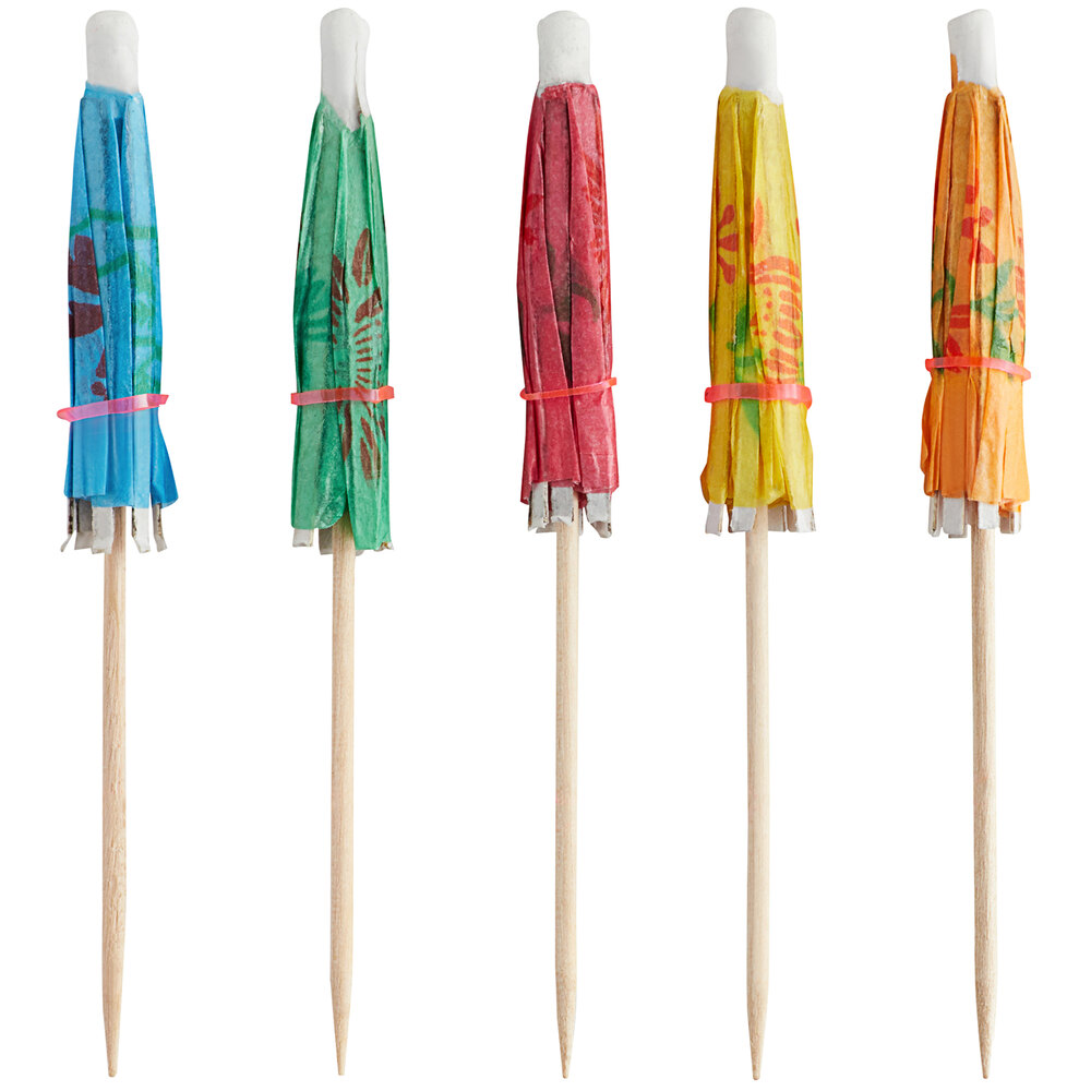 Choice 4" Drink Umbrella / Parasol Pick with Assorted Colors - 144/Bag