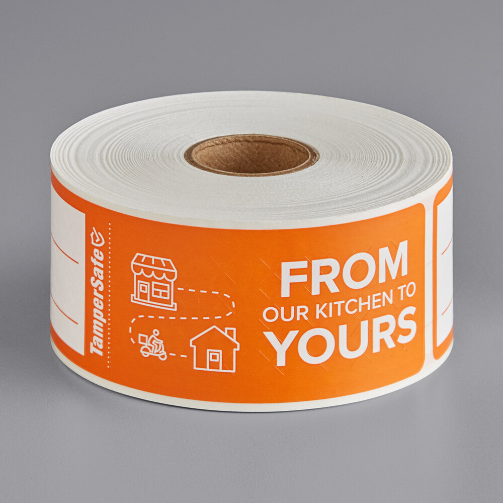 Choice TamperSafe 1 1/2" x 6" From Our Kitchen To Yours Orange Paper ...
