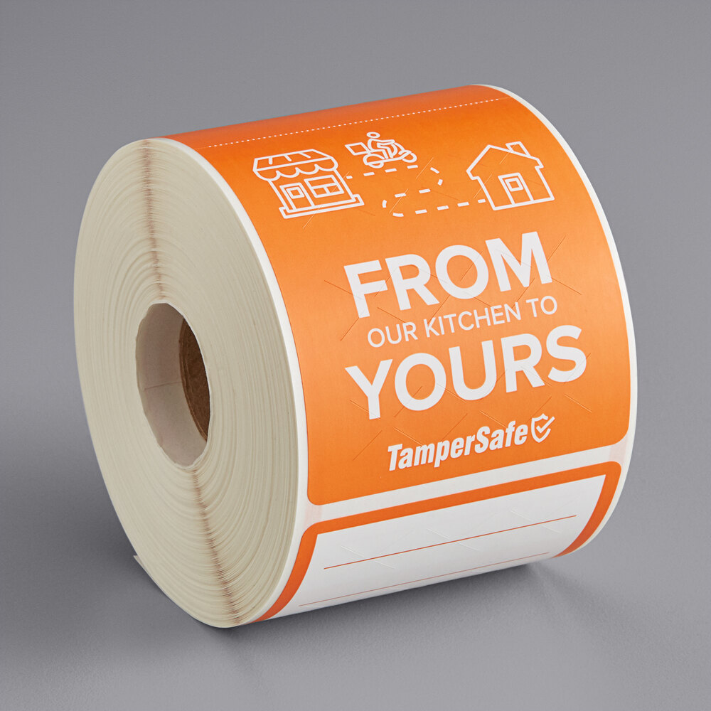 Choice TamperSafe 2 1/2" x 6" From Our Kitchen To Yours Orange Paper ...