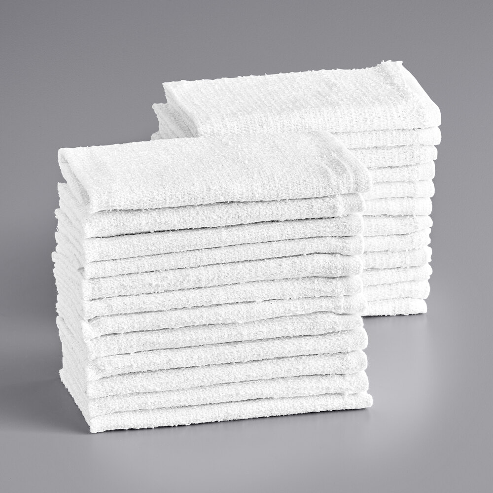 Choice 16" x 19" 24 oz. White Cotton Textured Terry Bar Towels in Bulk ...