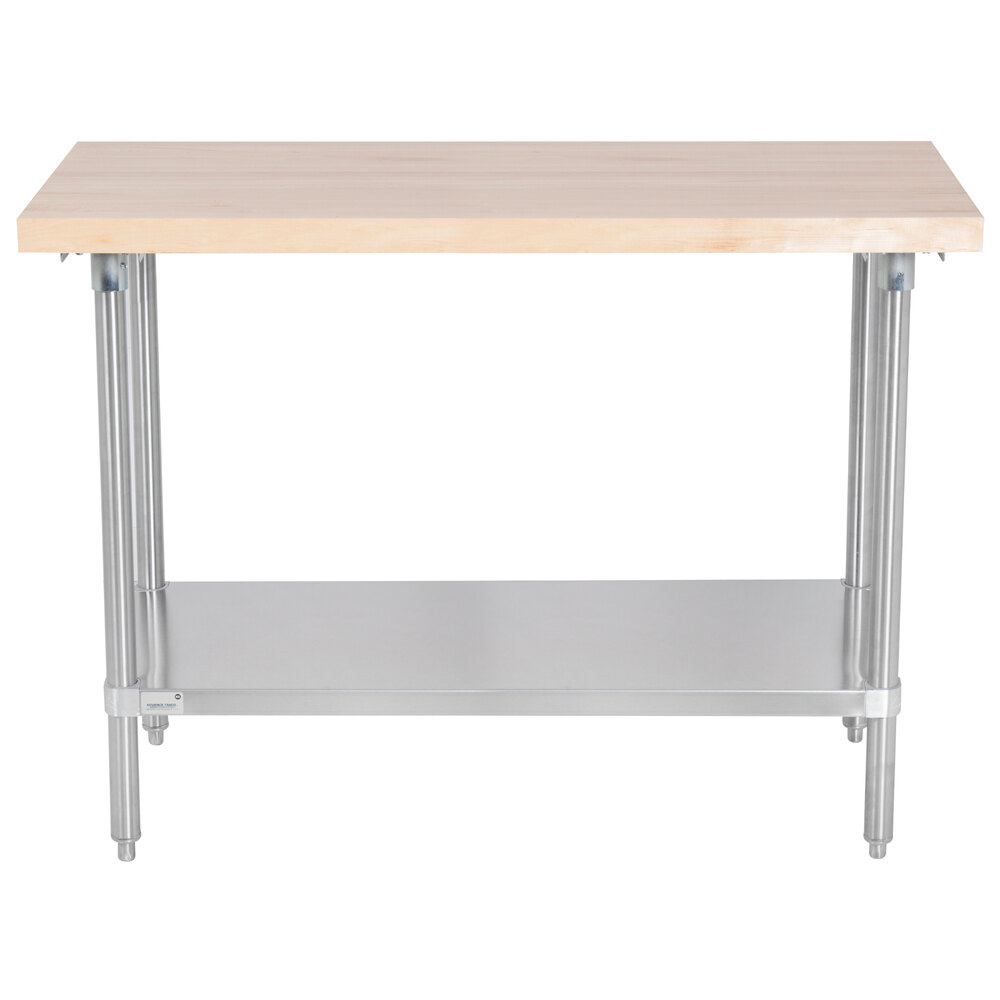 Advance Tabco H2S-244 Wood Top Work Table with Stainless Steel Base and ...