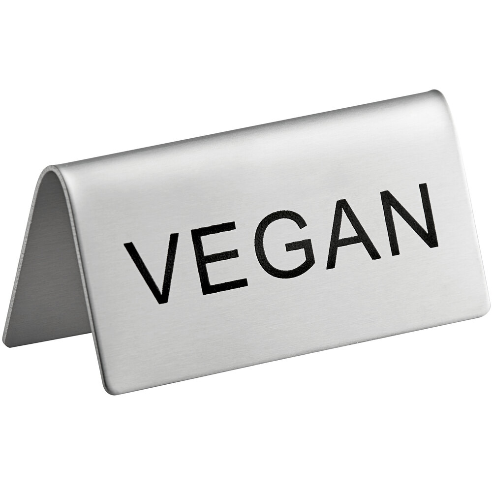 Choice 3" x 1 1/2" Double Sided Stainless Steel "Vegan" Table Tent Sign