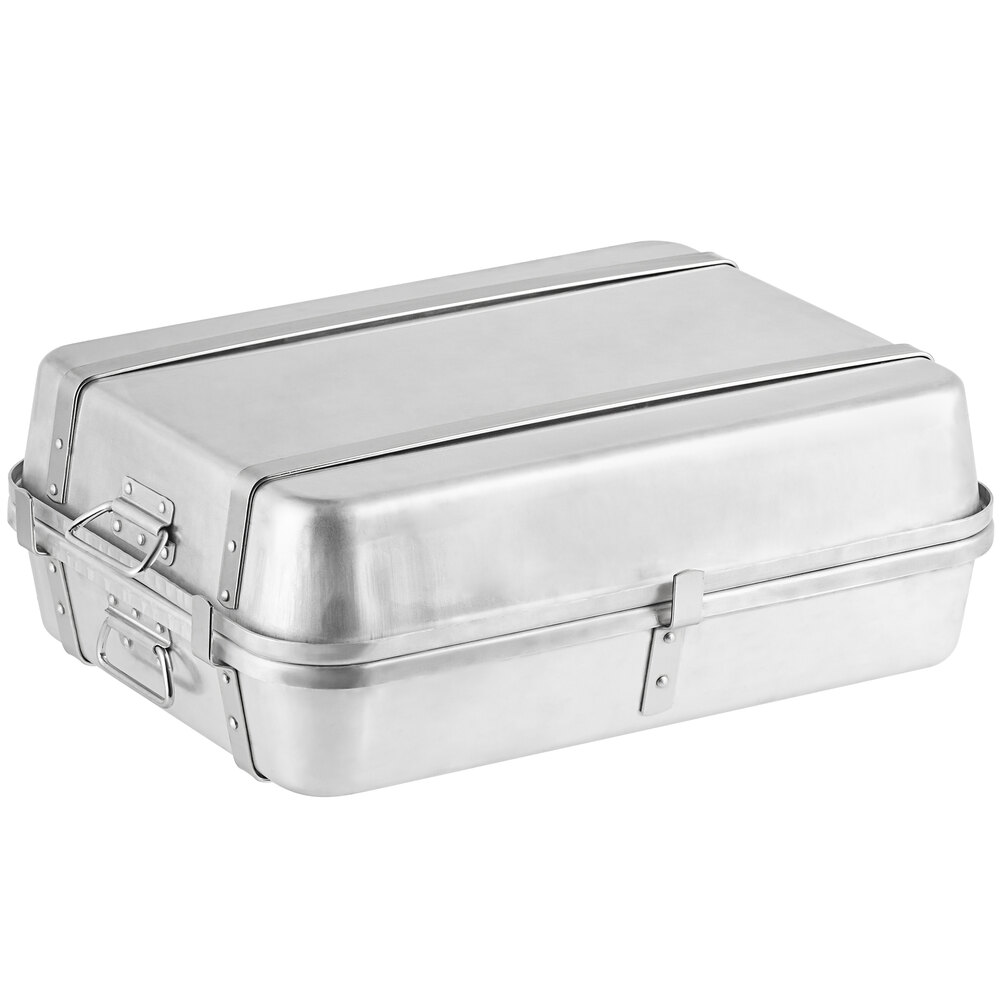 Choice 28 Qt. Aluminum Double Roaster Pan - 25" x 19" x 8 1/2"