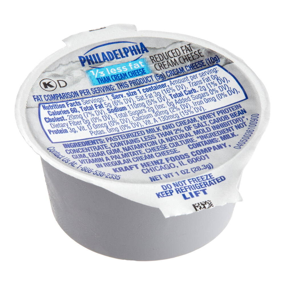 Philadelphia Reduced Fat Cream Cheese Portion Cups - 100/Case (1 oz.)