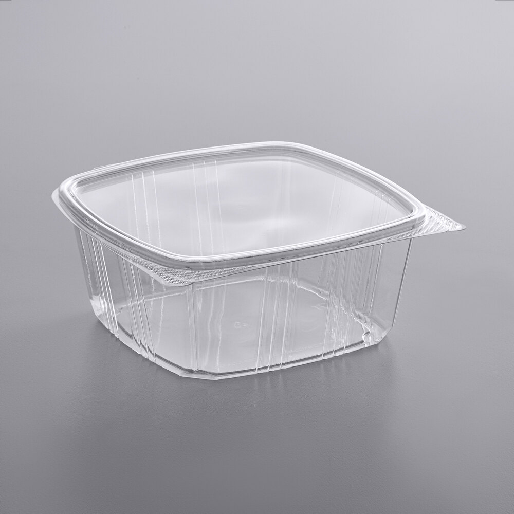 Choice 64 oz. Clear Recycled PET Hinged Deli Container - 50/Pack