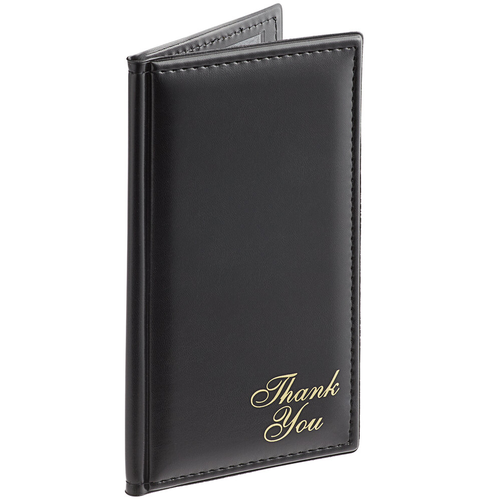 Choice 5" x 9" Black Guest Check Presenter with Gold "Thank You"
