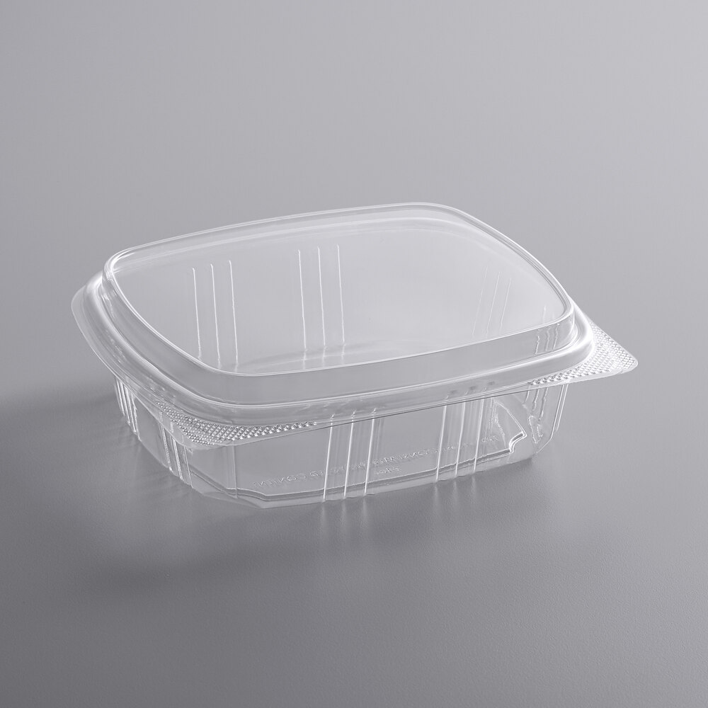 Choice 24 oz. Clear Recycled PET Tall Hinged Deli Container with Domed ...