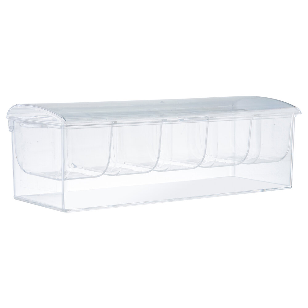 Tablecraft 10007 Clear 5-Compartment Condiment Bar with (5) 1 Pint Inserts