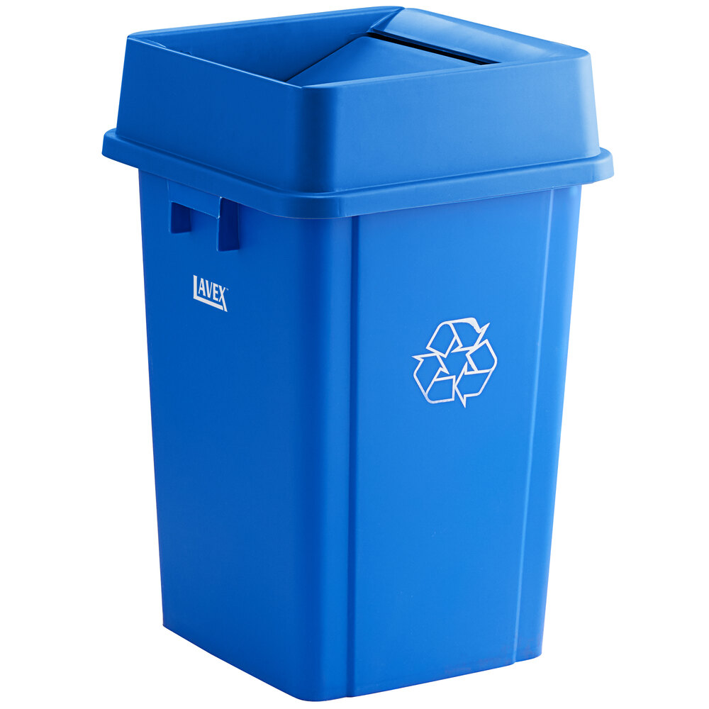 Lavex 19 Gallon Blue Square Recycle Bin with Swing Lid