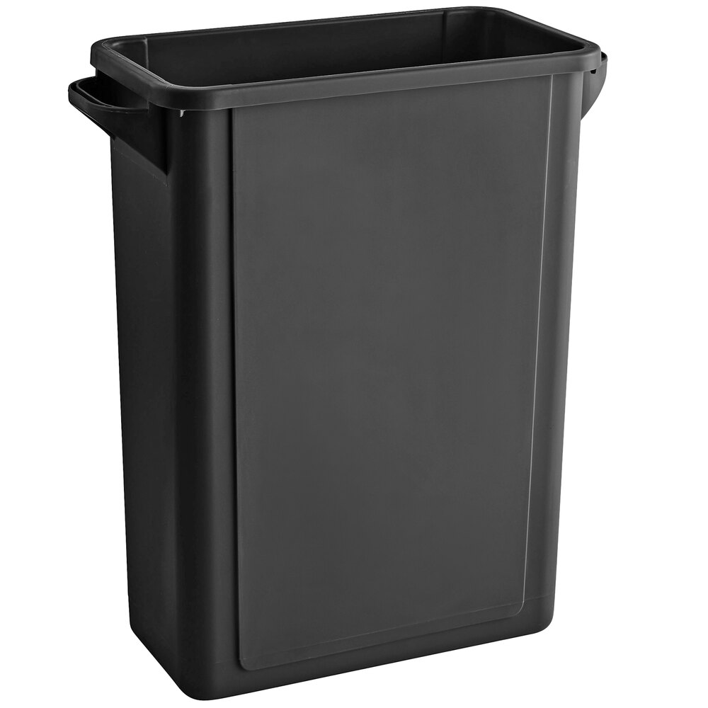 Lavex Janitorial 16 Gallon Black Slim Rectangular Trash Can with Flat Lid