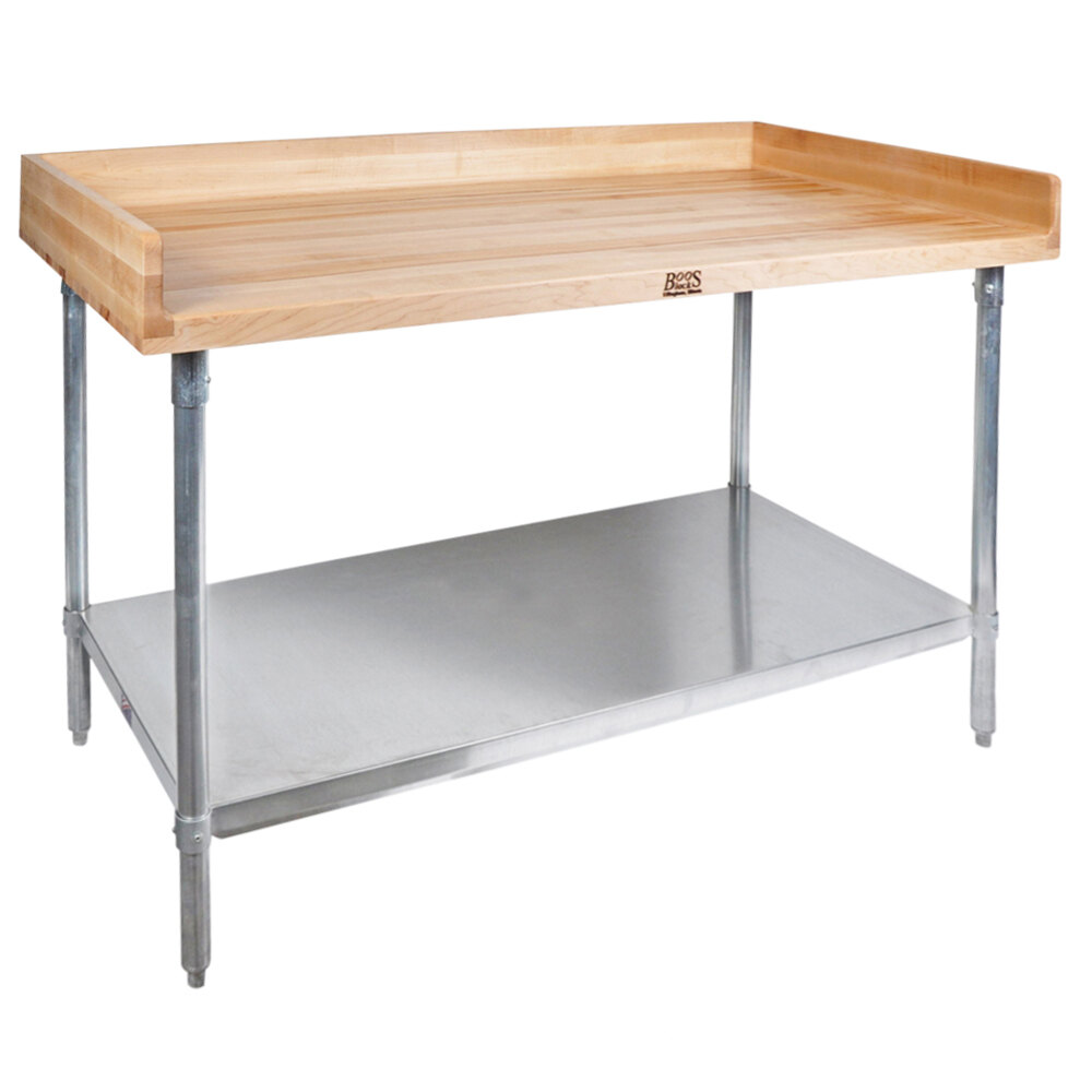 John Boos & Co. DSS02 Wood Top Baker's Table with Stainless Steel Base ...