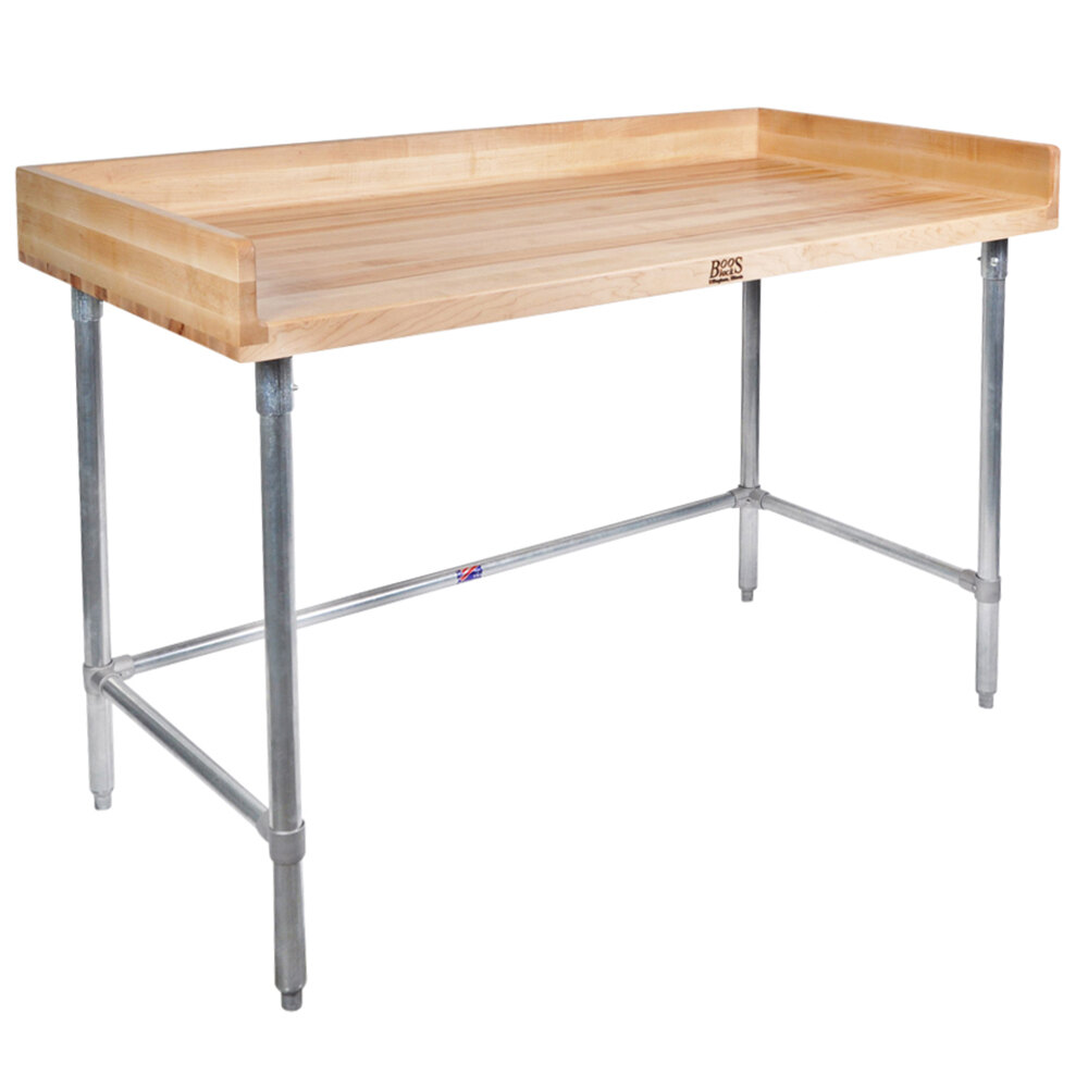 John Boos & Co. DSB10 Wood Top Baker's Table with Stainless Steel Base ...
