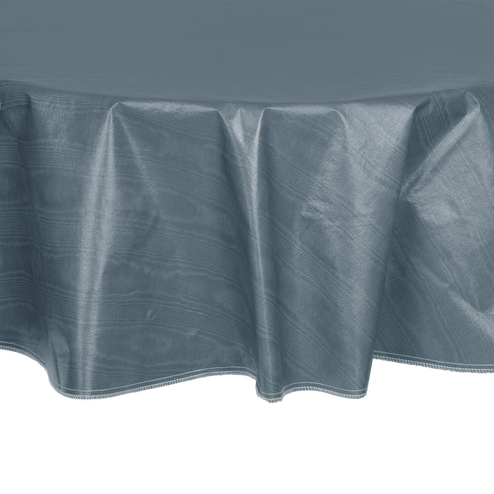 Intedge 90" Round Blue Solid Vinyl Table Cover with Flannel Back