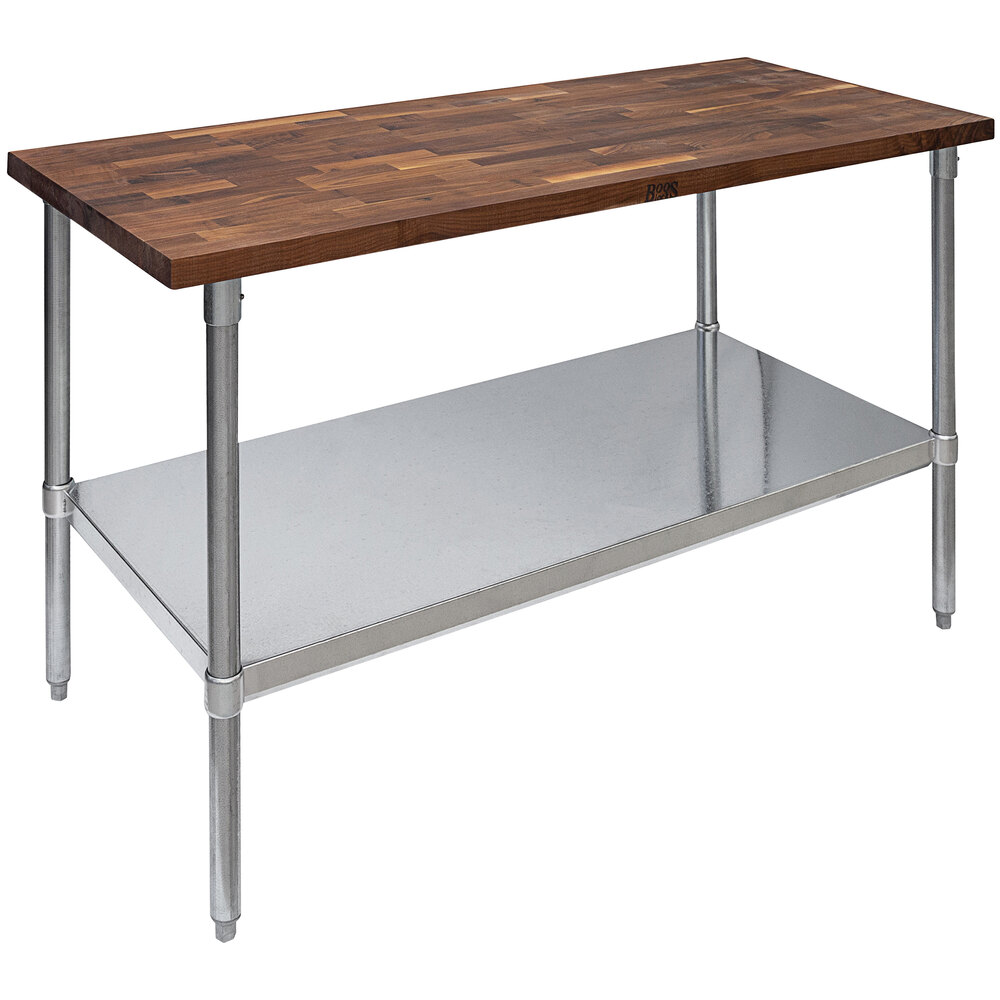 John Boos & Co. WAL-JNS03-O Walnut Wood Top Work Table with Galvanized ...
