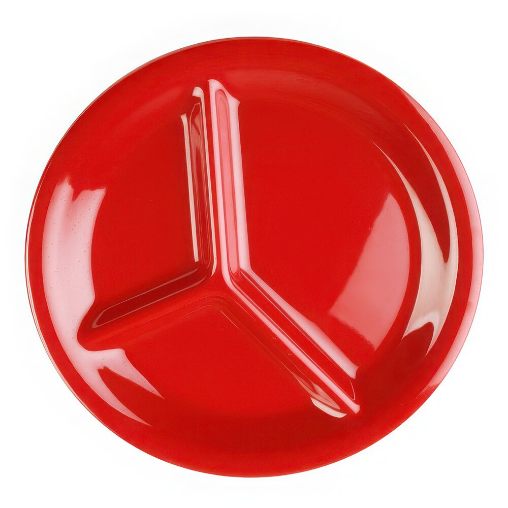 Thunder Group CR710PR 10 1/4" Pure Red 3-Compartment Melamine Plate ...