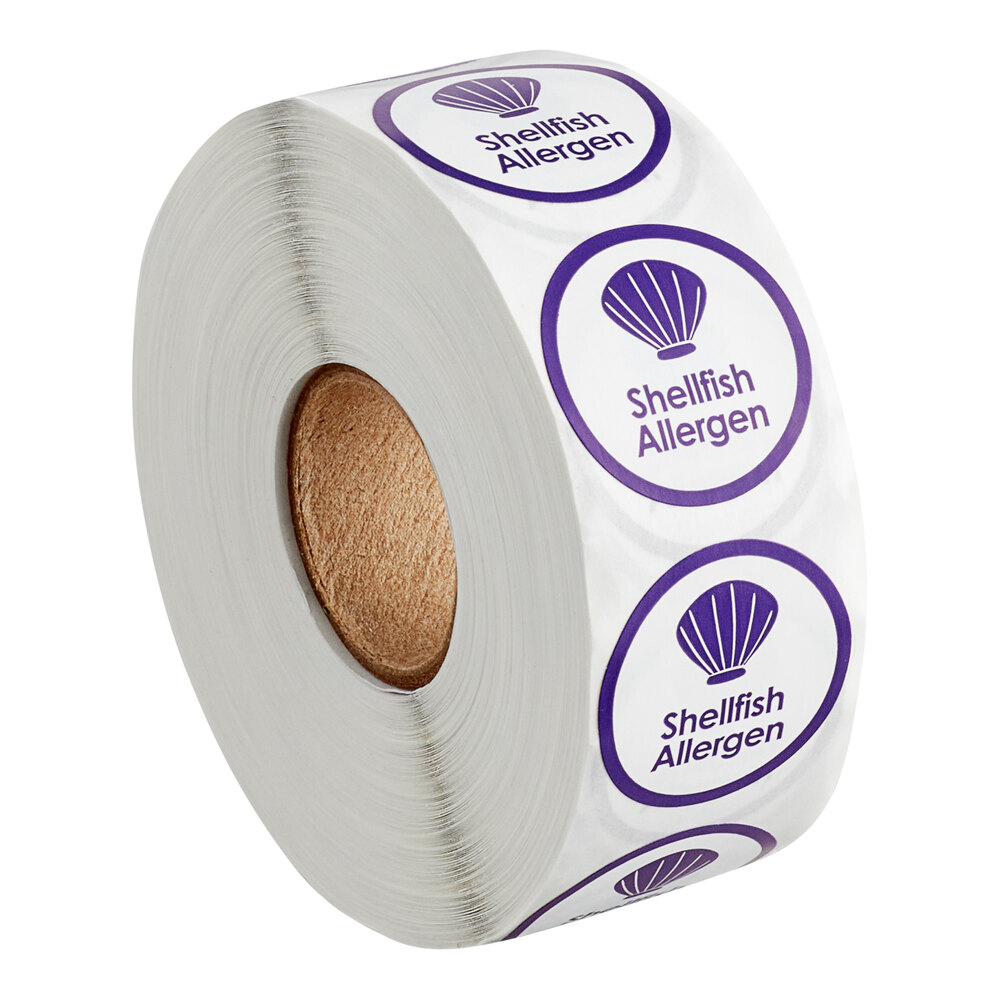 PointPlus Shellfish Allergen Permanent 1" Purple Label - 1,000/Roll