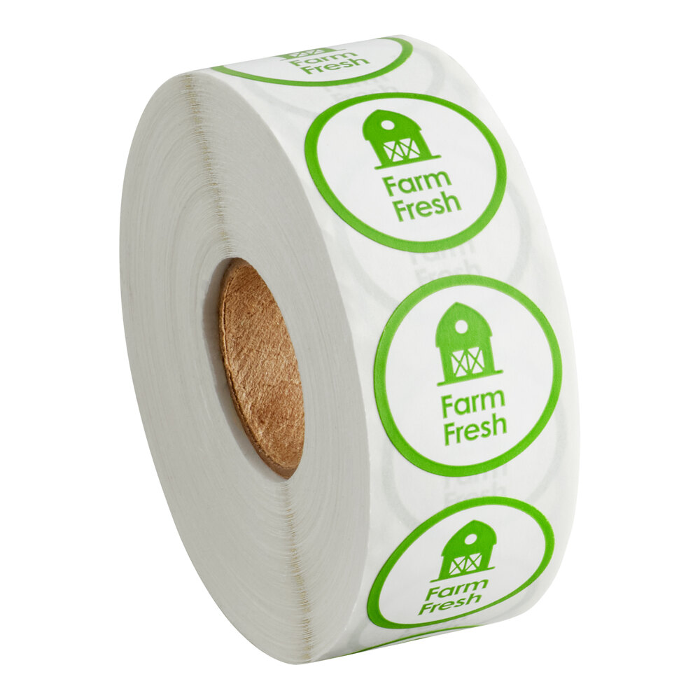 PointPlus 1" Round Green Permanent Farm Fresh Label - 1,000/Roll