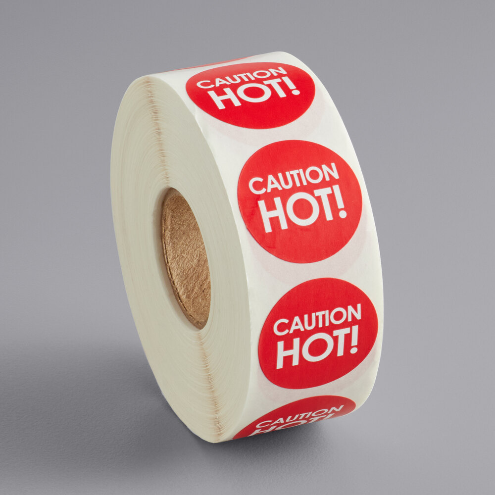 Point Plus Caution Hot Permanent 1" Red Label - 1000/Roll