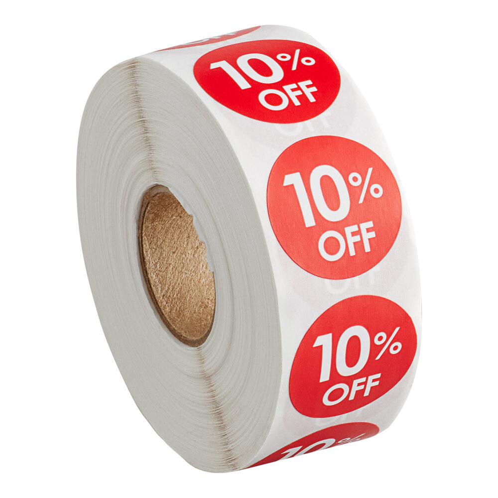 PointPlus 10% Off Permanent 1" Red Label - 1,000/Roll