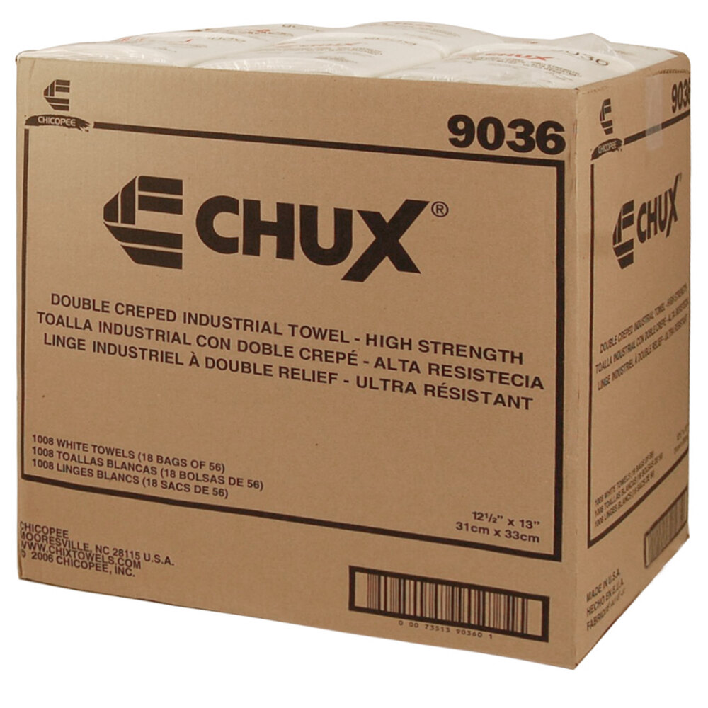 Chicopee 9036 Chux 12" x 13" White DRC Heavy-Weight Industrial Towel ...
