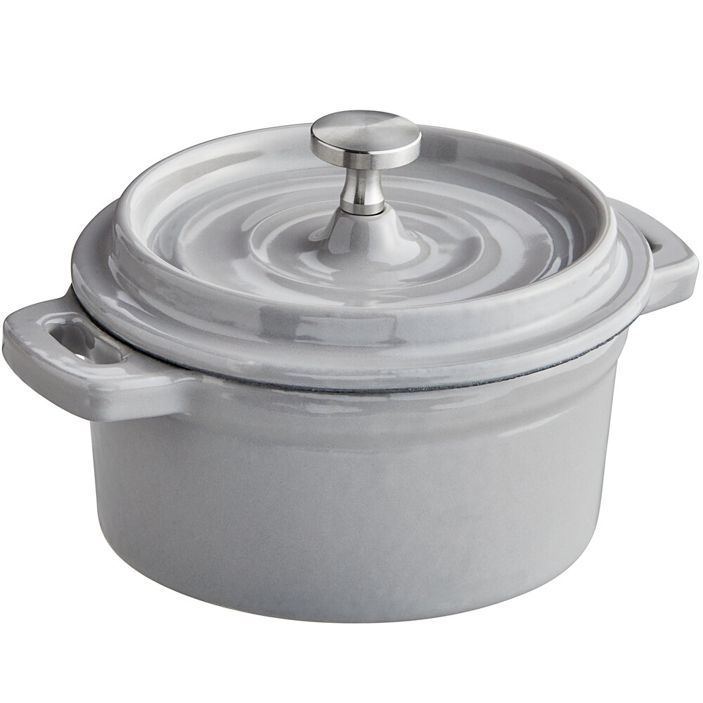 Valor 8 oz. Slate Gray Enameled Mini Cast Iron Pot with Cover