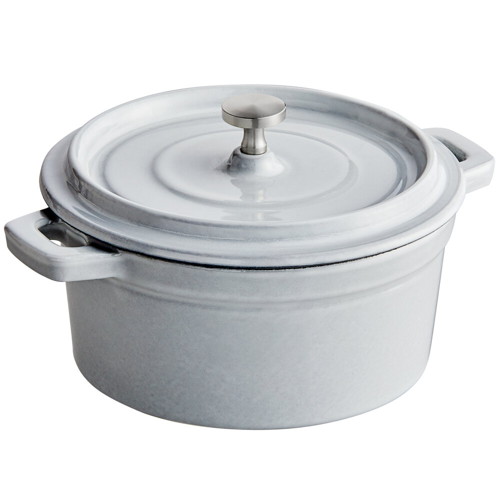 Valor 16 oz. Glacier Enameled Mini Cast Iron Pot with Cover