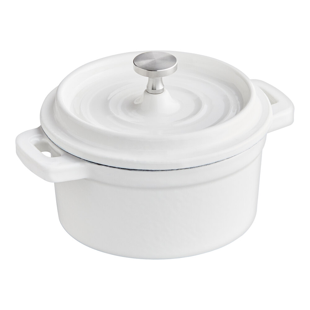 Valor 8 oz. Arctic White Enameled Mini Cast Iron Pot with Cover