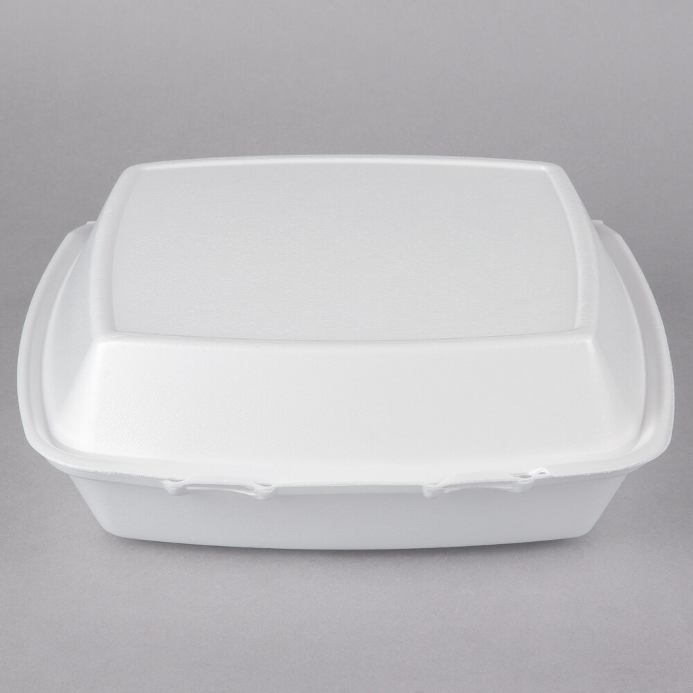 Dart 110HT1 10" x 9 1/2" x 3 1/2" White Foam Hinged Lid Container - 200/Case