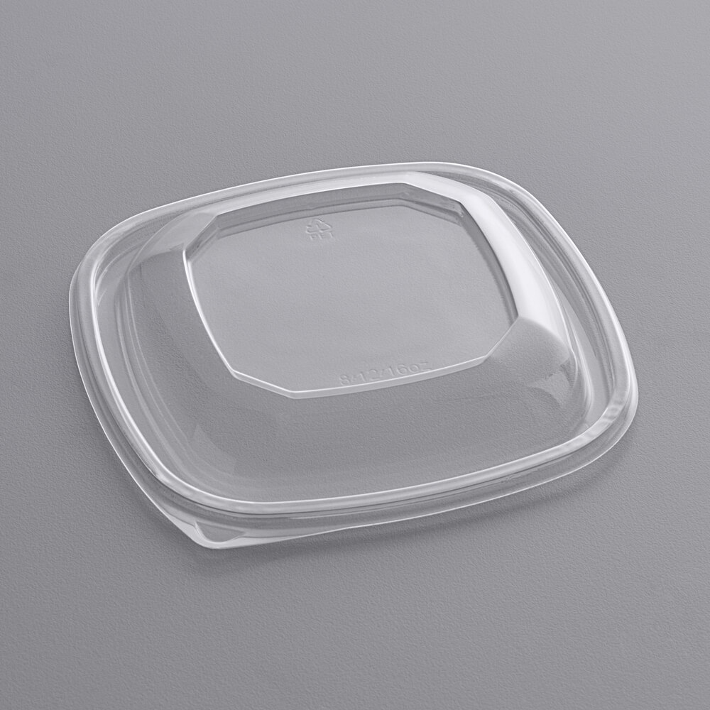 Visions Clear PET Plastic Dome Lid for 8, 12, and 16 oz. Square Bowls ...