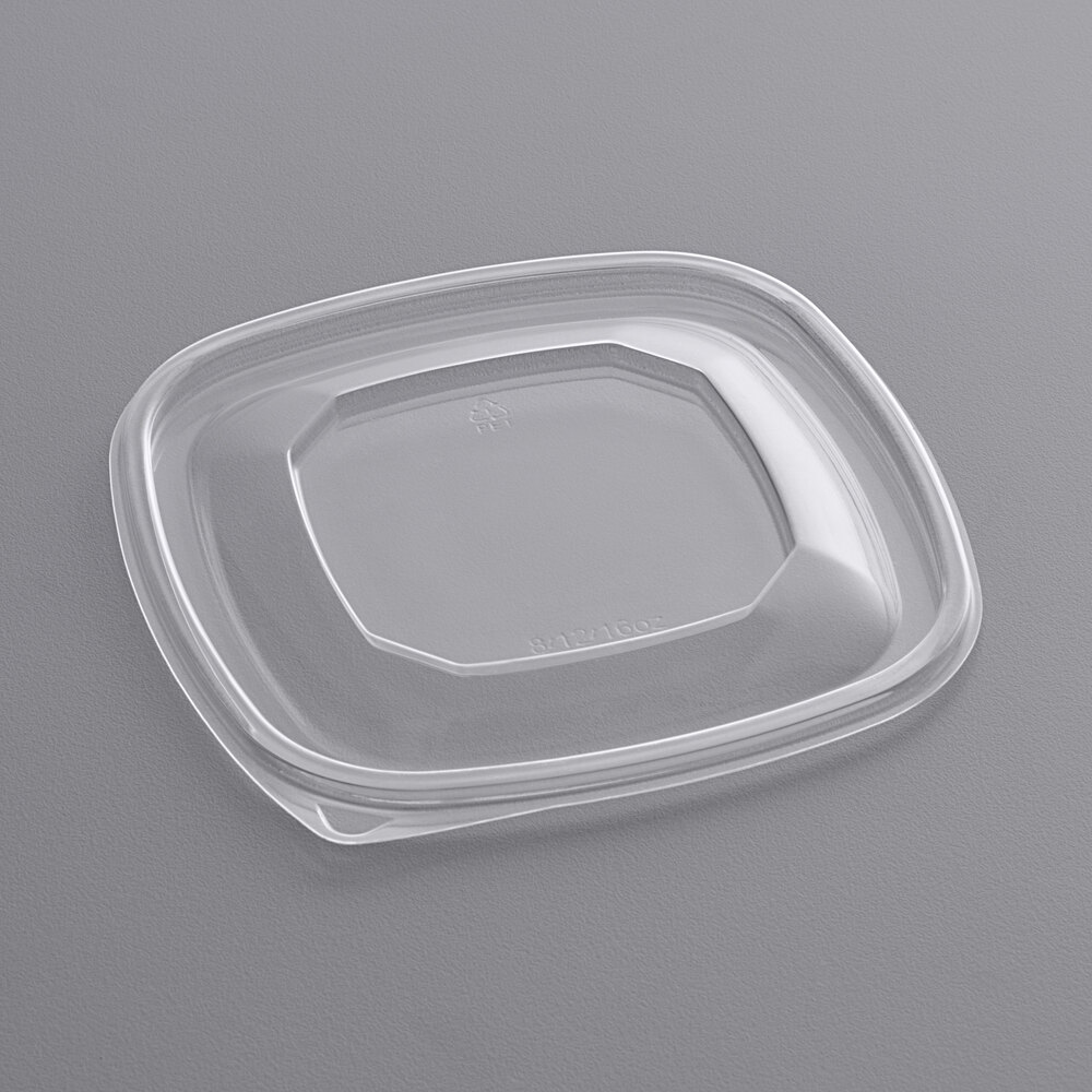 Visions Clear PET Plastic Flat Lid for 8, 12, and 16 oz. Square Bowls ...