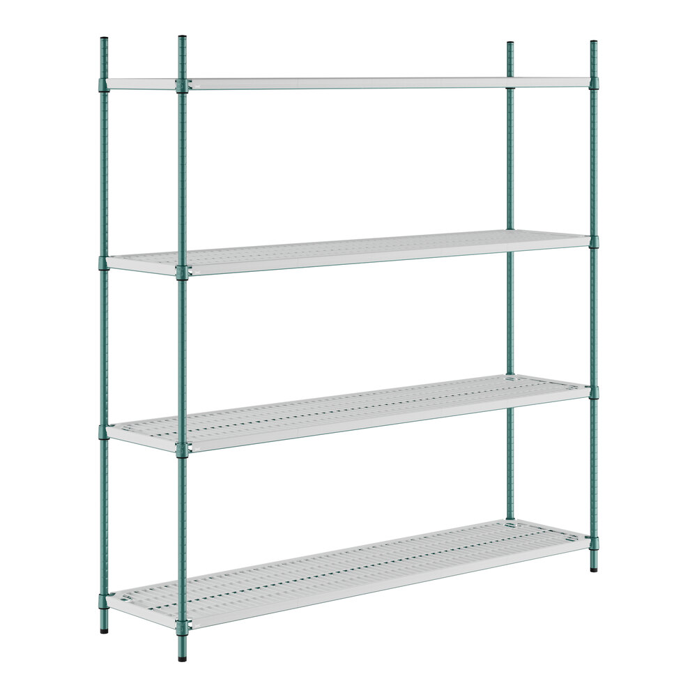 Regency+ 18" x 72" Green Epoxy Polymer Drop Mat 4-Shelf Kit with 74" Posts