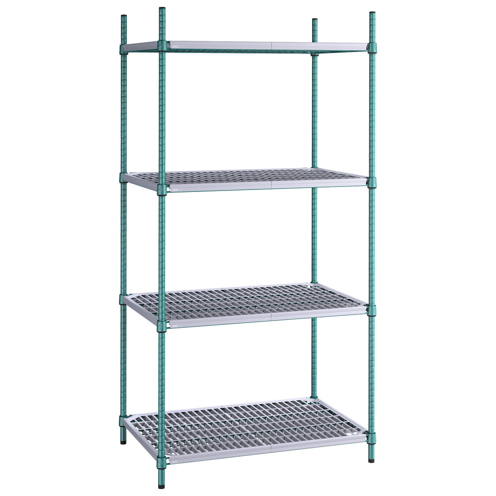 Regency 24" x 36" Green Epoxy Polymer Drop Mat 4-Shelf Kit with 74" Posts