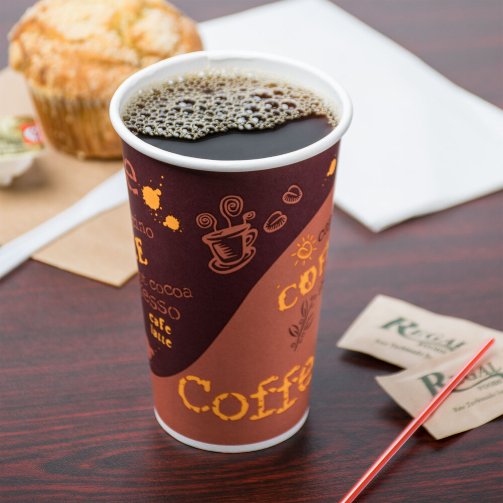 Choice 16 oz. Coffee Print Poly Paper Hot Cup - 50/Pack