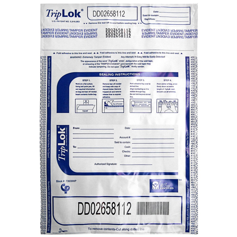 Controltek USA 585036 TripLok White 9" x 12" Tamper-Evident Cash ...