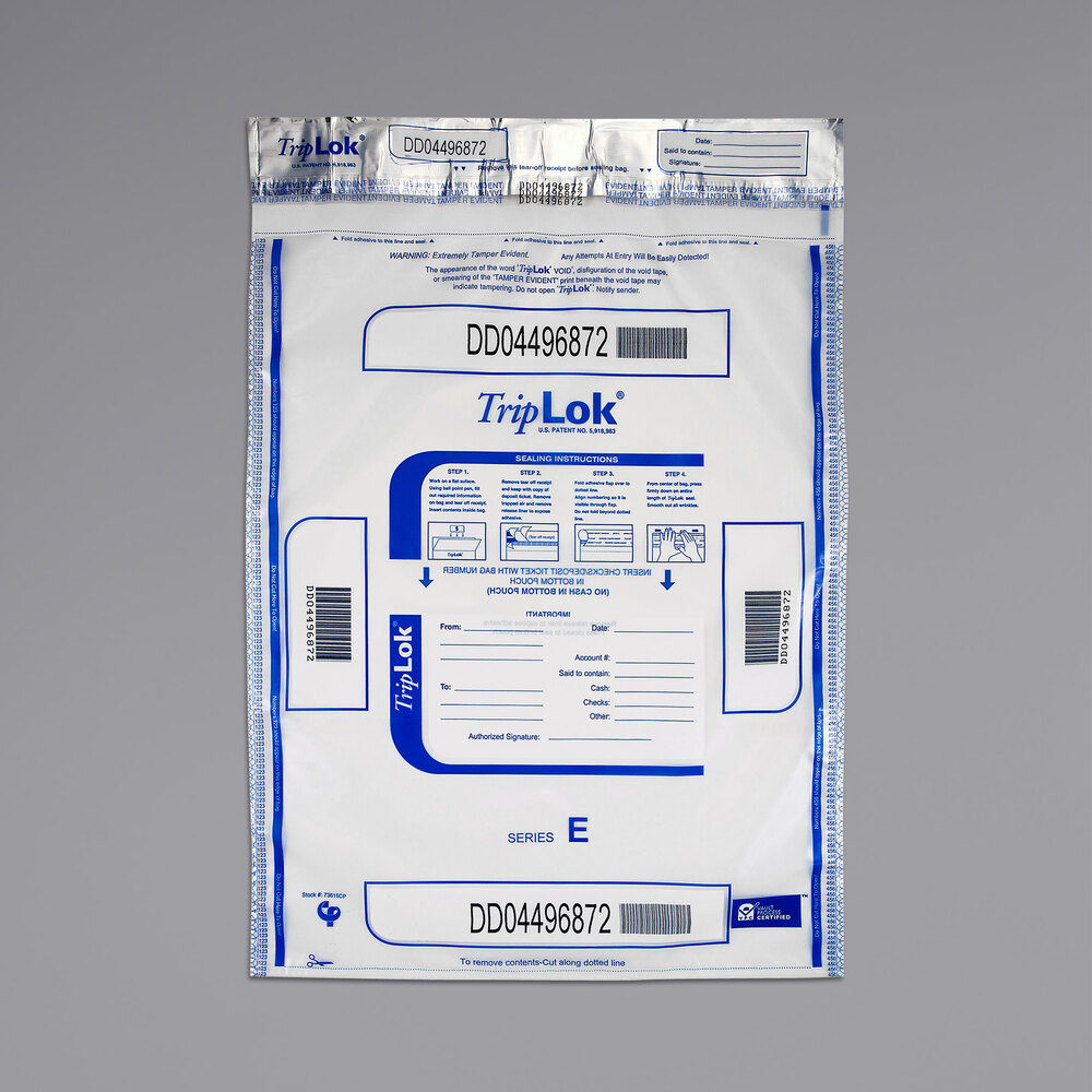 Controltek USA 585051 TripLok Clear 15" x 20" Tamper-Evident Cash ...