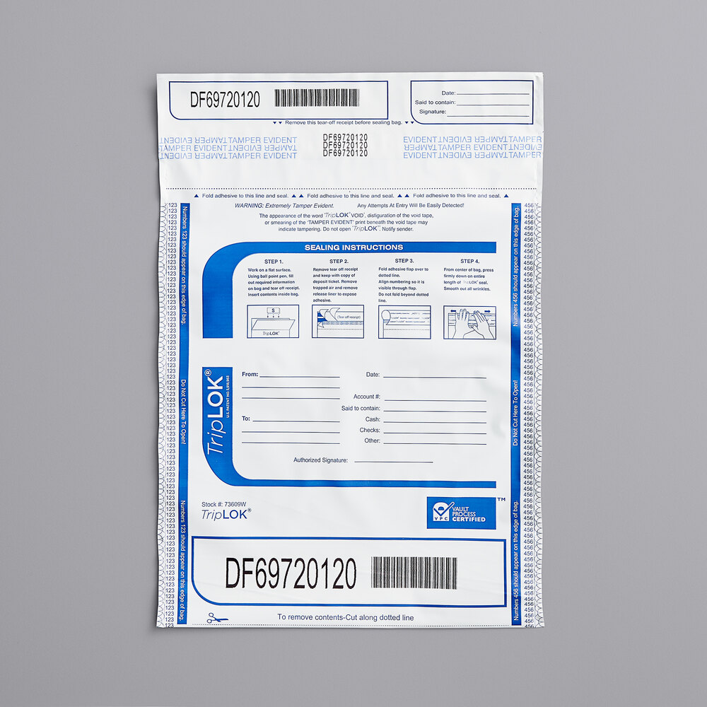 Controltek USA 585032 TripLok White 9" x 12" Tamper-Evident Cash ...