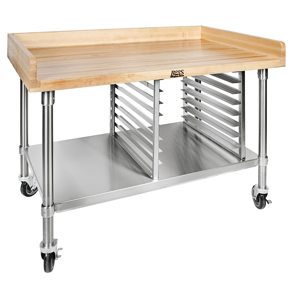 John Boos & Co. BAK01 Wood Top Mobile Baker's Table with Stainless ...
