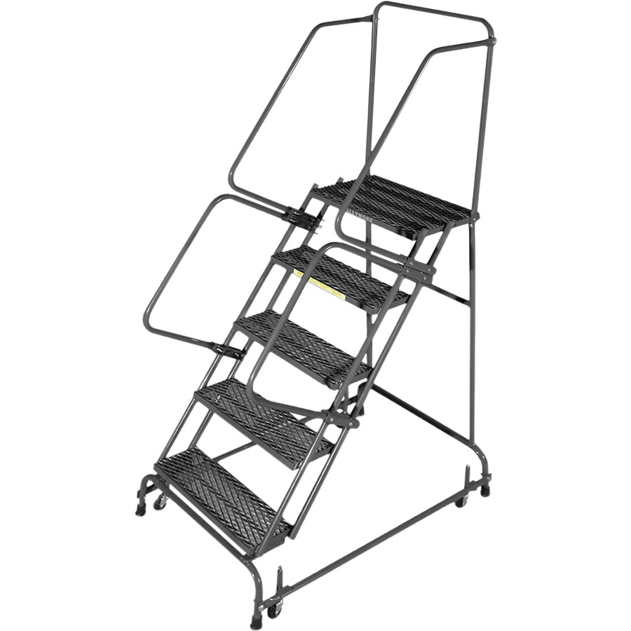 Ballymore 5-Step Rolling Ladder with Handrail, Spring Loaded Casters ...