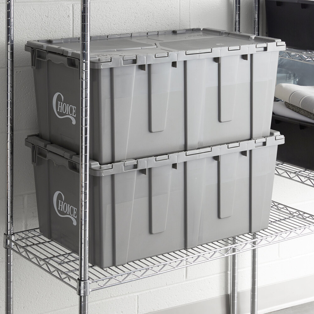 Lavex 26 7/8" x 16 7/8" x 12 1/8" Gray Plastic Flip-Lid Shipping ...