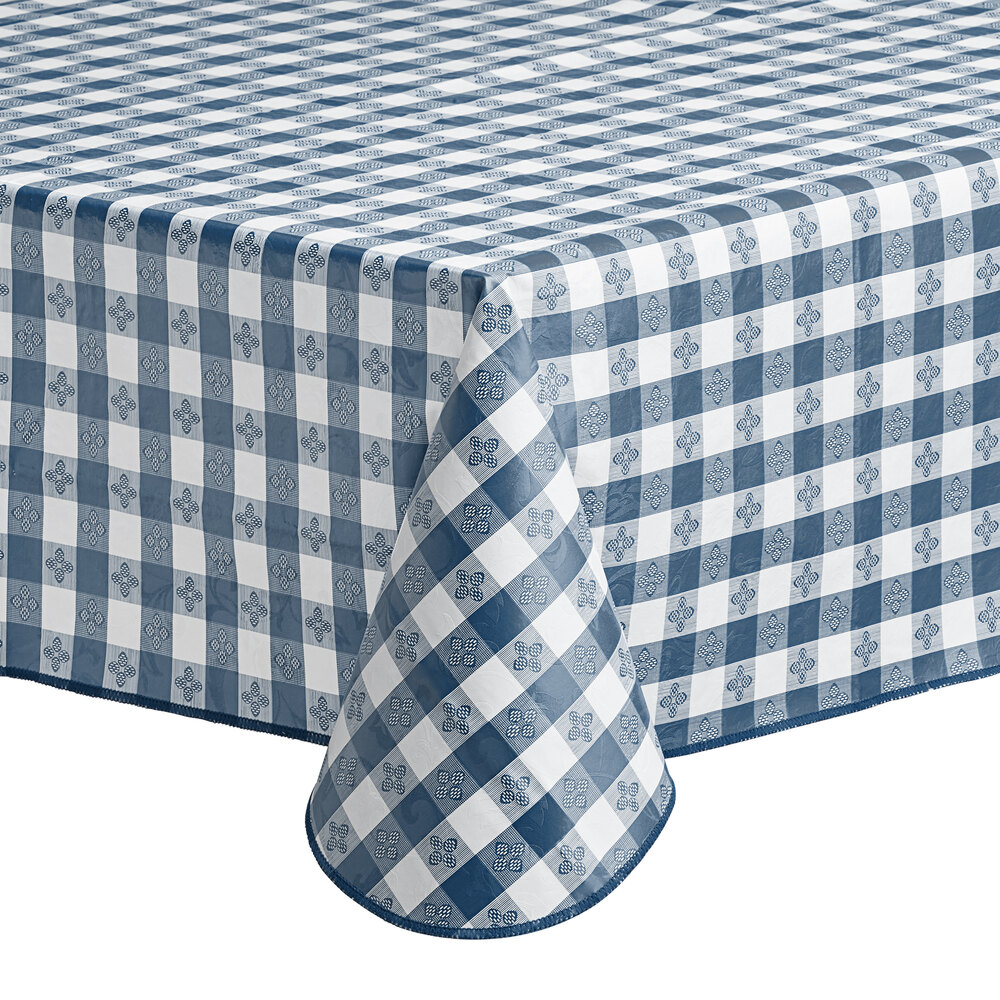 Choice 52" x 70" Navy Textured Gingham Vinyl Table Cover with Flannel Back