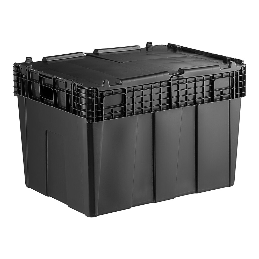 Lavex 30" x 22" x 20 1/2" Black Plastic Flip-Lid Shipping / Storage Tote