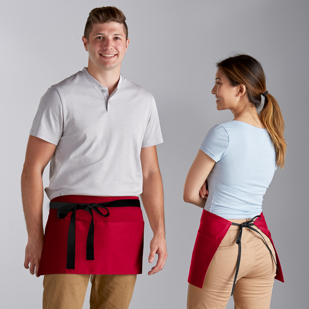 Choice Red Poly-Cotton Waist Apron with Black Webbing and 3 Pockets ...