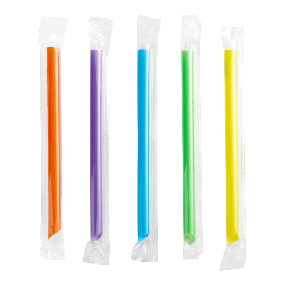 Choice 7 3/4" Neon Extra Wide Pointed Wrapped Boba Straw - 4,500/Case
