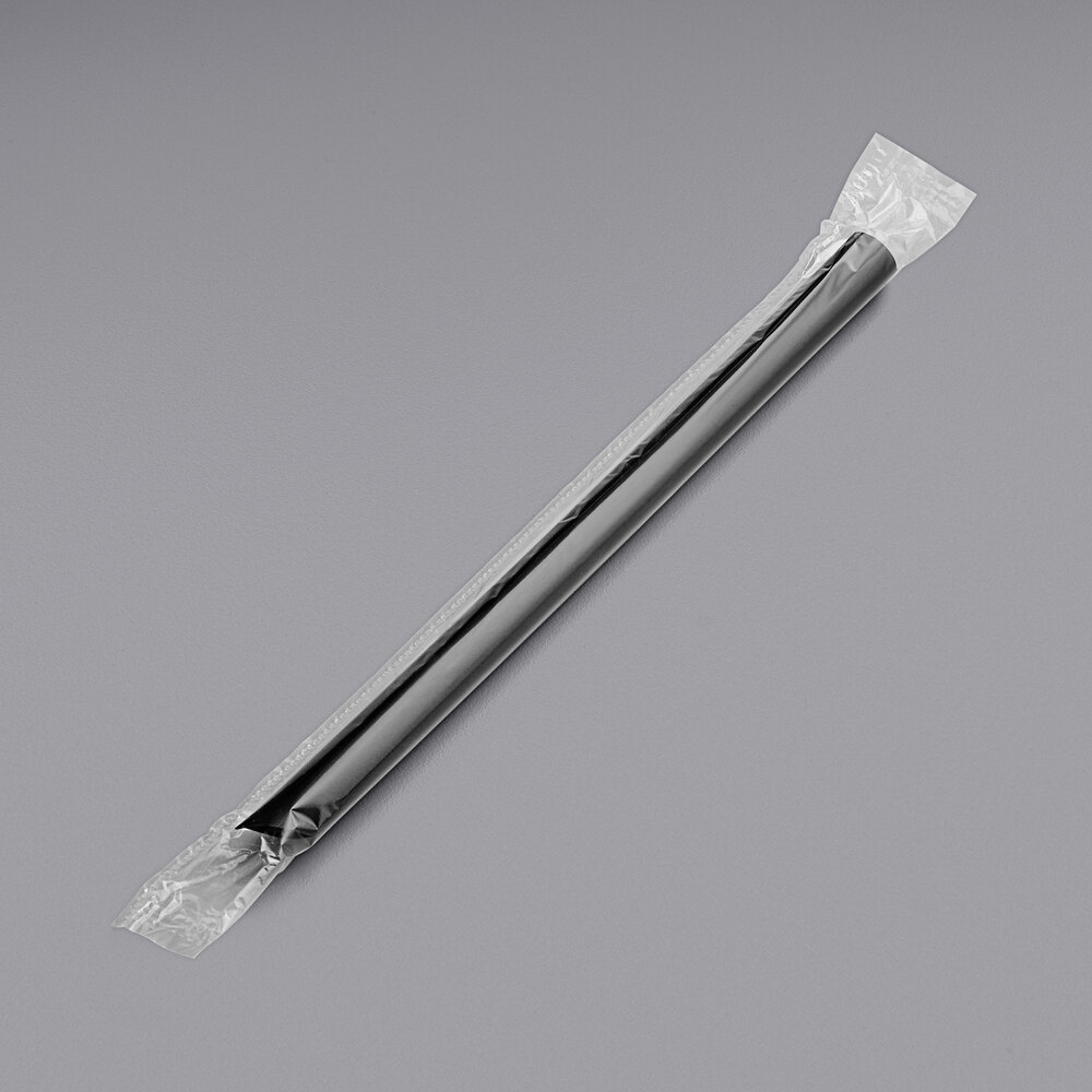 Choice 7 3/4" Black Extra Wide Pointed Wrapped Boba Straw - 500/Pack