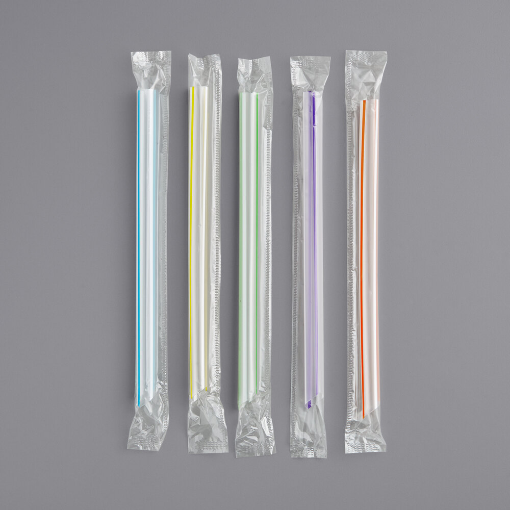 Choice 9" Multicolor Stripe Extra Wide Pointed Wrapped Boba Straw - 400 ...