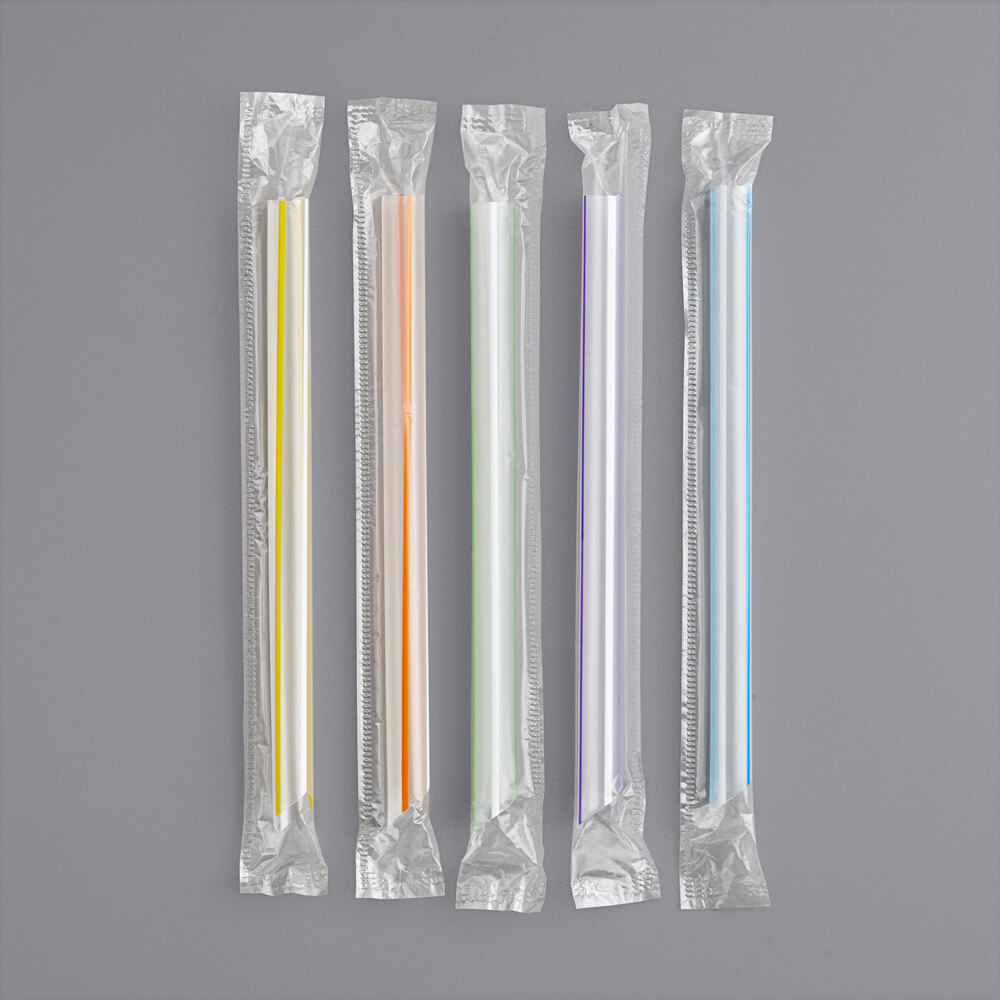 Choice 7 3/4" Multicolor Stripe Extra Wide Pointed Wrapped Boba Straw ...