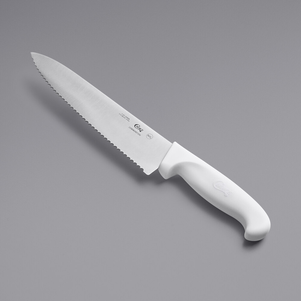 Choice 8" Serrated Chef Knife with White Handle